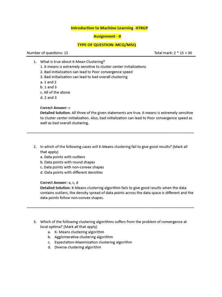 Iml Iitkgp Assignment 8 Solution Pdf Cluster Analysis Applied Mathematics