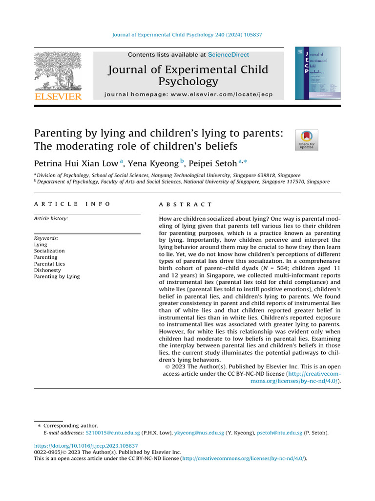 Journal of Experimental Child Psychology: Petrina Hui Xian Low, Yena ...