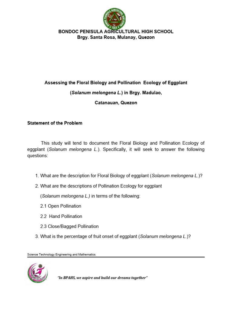 Assessing The Floral Biology and Pollination Ecology of Eggplant | PDF ...