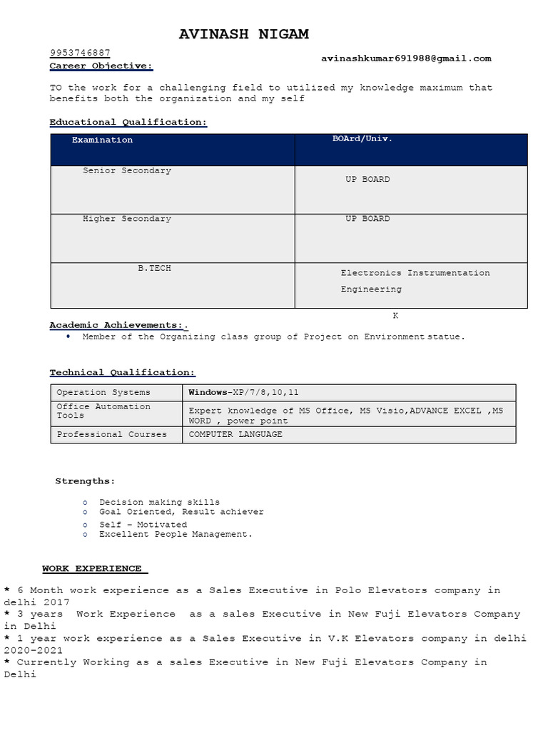 Avinash CV | PDF | Cognition | Cognitive Science
