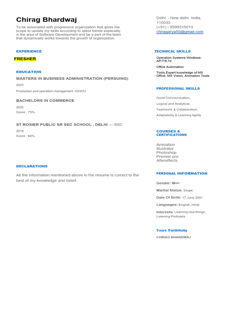 Chirag CV 2024 | PDF