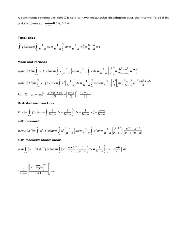Uniform or Rectangular Distribution | PDF | Statistical Models ...