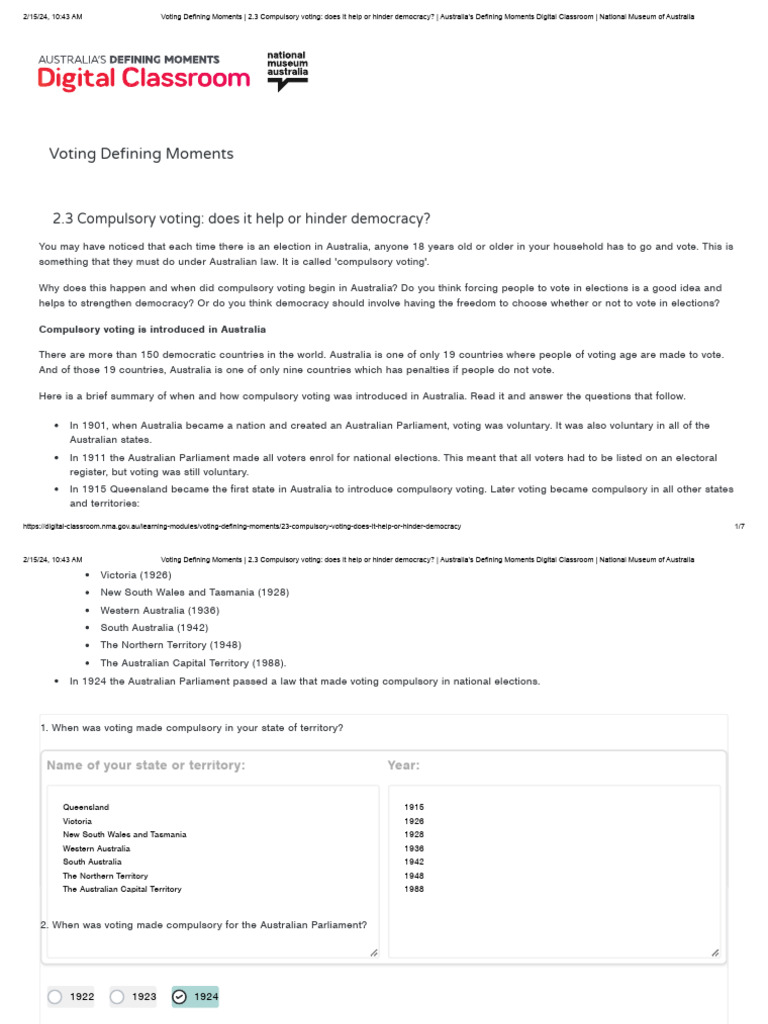 Voting Defining Moments: 2.3 Compulsory Voting: Does It Help or Hinder Democracy? | PDF ...