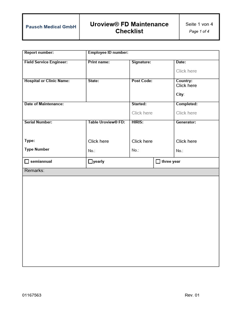 Pausch Uroview FD I Maintenance Checklist - Form - 01167563 - 1 | PDF ...