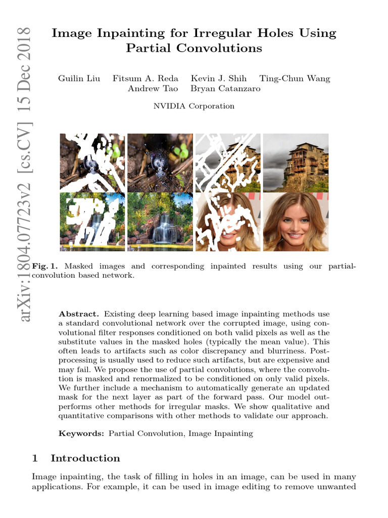 Image Inpainting For Irregular Holes Using Partial Convolutions | PDF ...