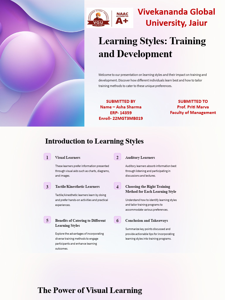 Asha Learning-Styles-Training-and-Development | PDF | Learning Styles | Learning