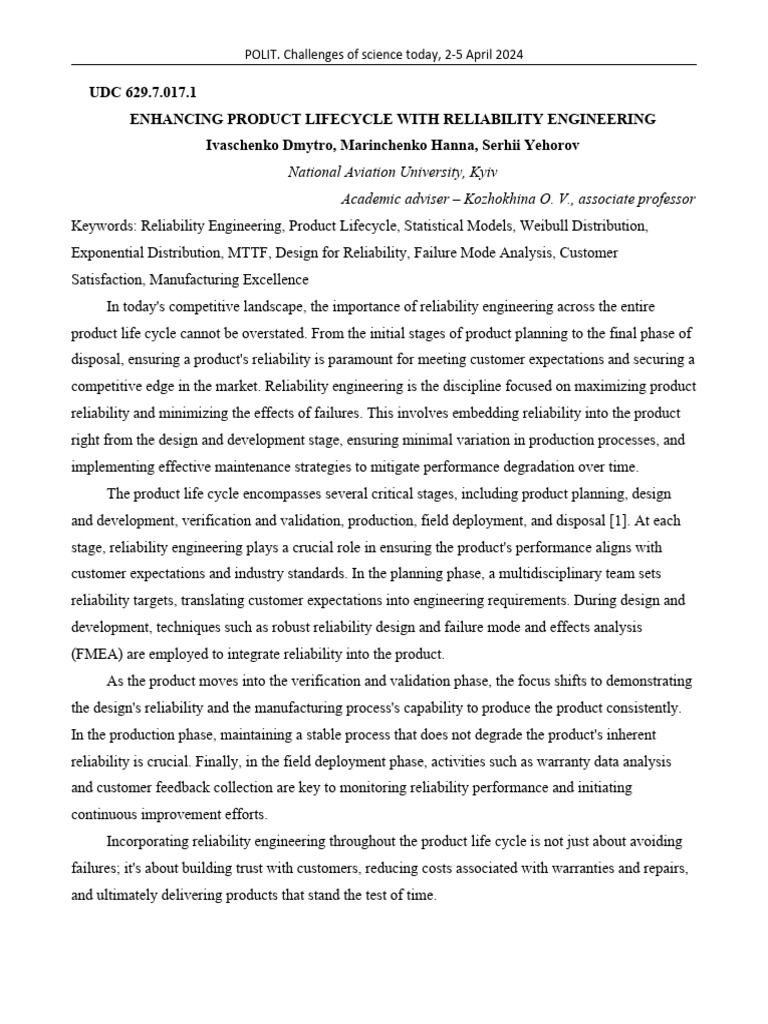 Enhancing Product Lifecycle With Reliability Engineering | PDF | Reliability Engineering ...