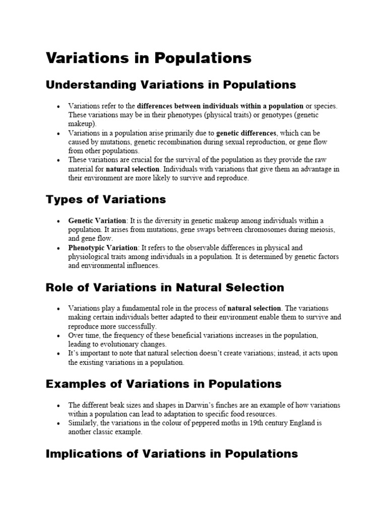 Variations in Populations AP Biology | PDF | Genetic Diversity ...