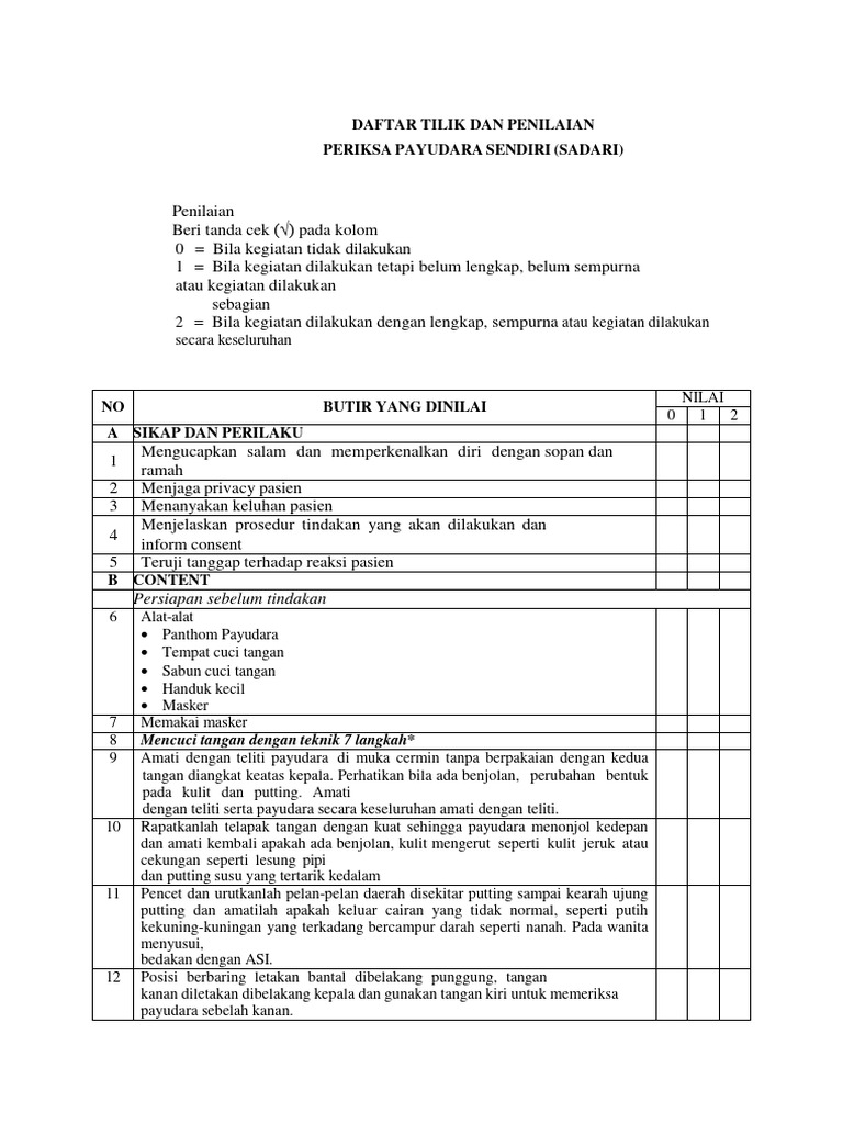 Penilaian SOP SADARI untuk Pemeriksaan Payudara | PDF