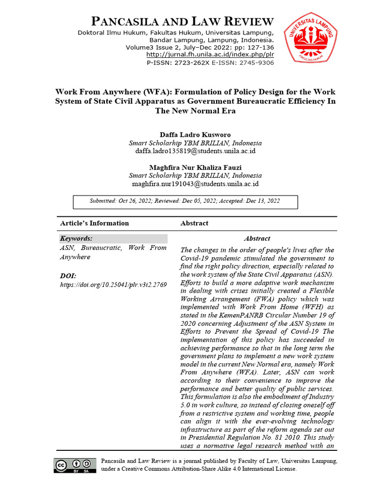 Jurnal - WFA Policy Work System Civil Servant | Download Free PDF | Analysis | Employment