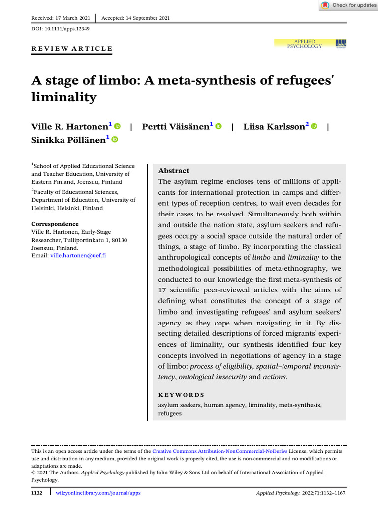 A Stage of Limbo A Meta Synthesis of Refugees' Liminality | PDF | Refugee | Stress (Biology)