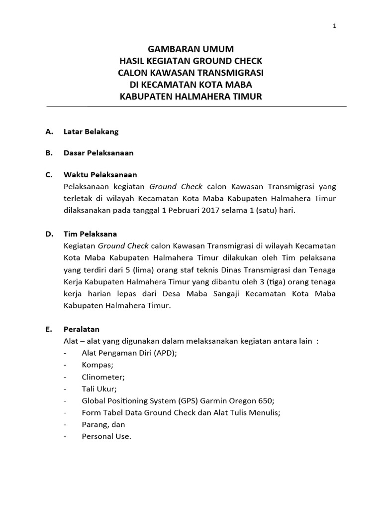 Ground Check Kawasan Transmigrasi Maba | PDF