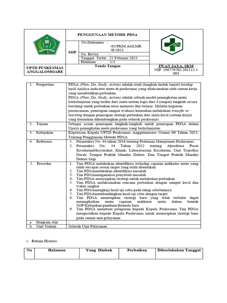 Sop Penggunaan Metode Pdsa | PDF