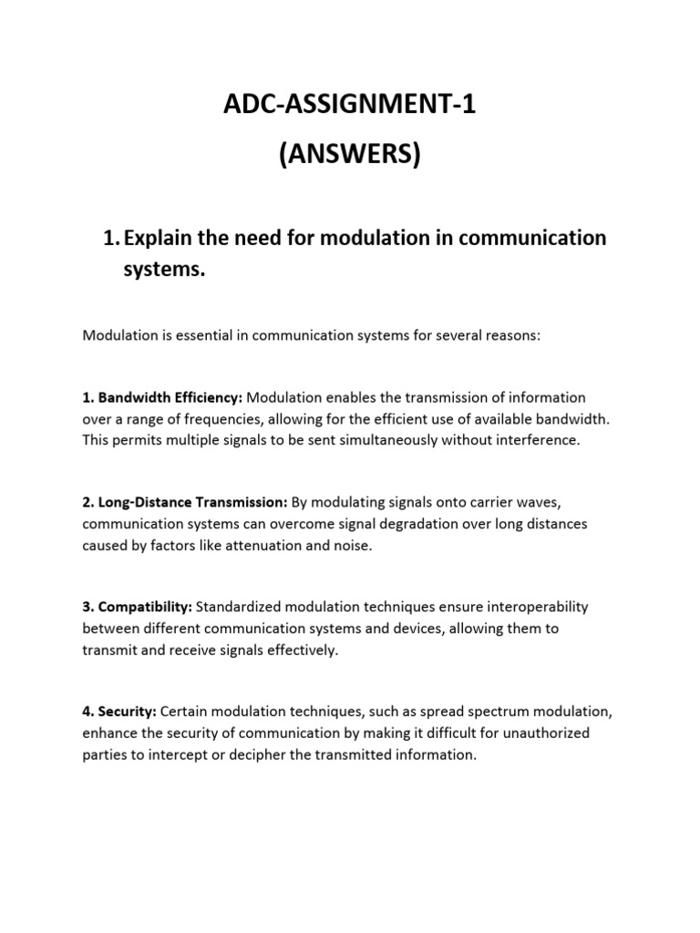 ADC Assignment 1 Answers | PDF | Telecommunications | Modulation