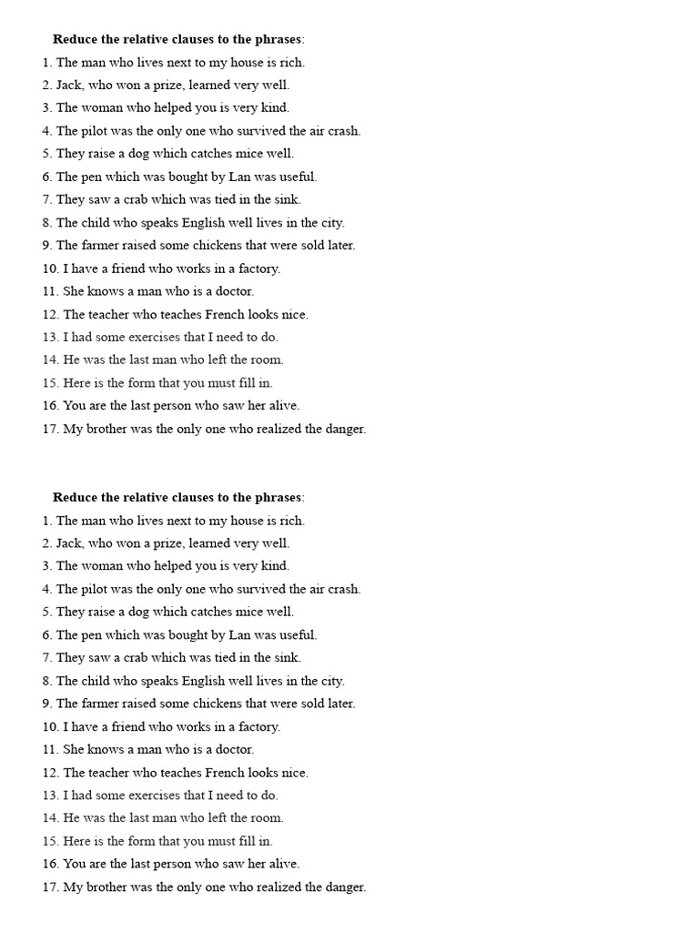 Reduce The Relative Clauses Lop 11 New | PDF