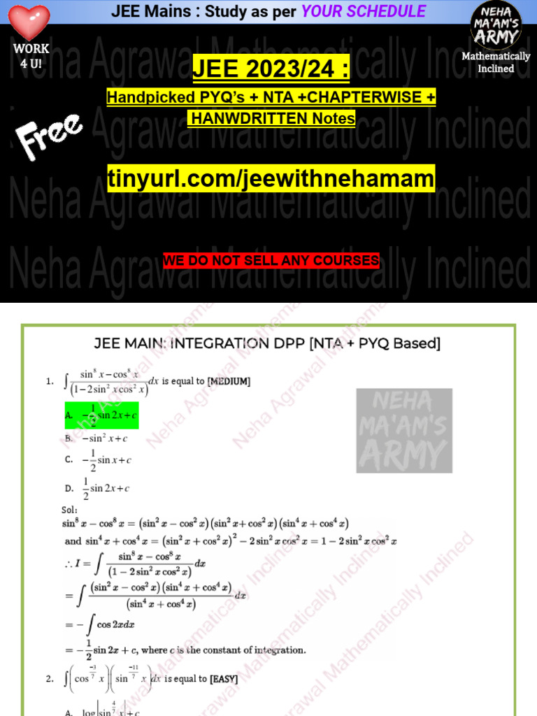JEE Mains Integration Guide | PDF | Mathematical Analysis | Abstract Algebra