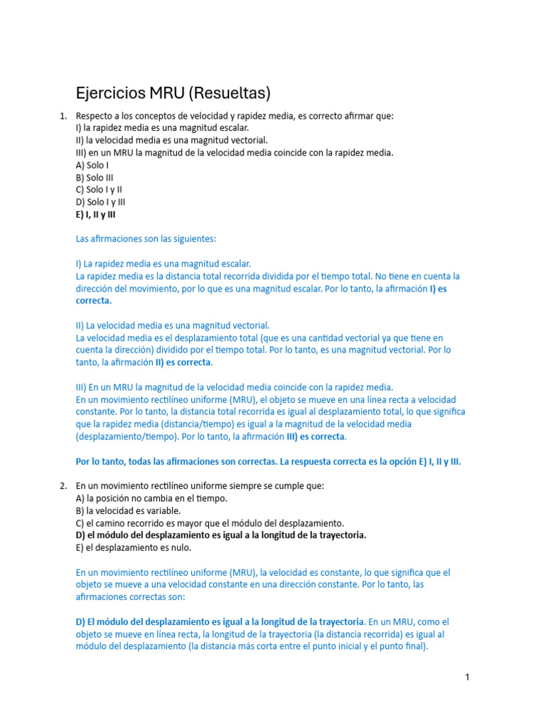 Guía Ejercicios Resuelta - MRU - II Medio | PDF | Velocidad | Velocidad
