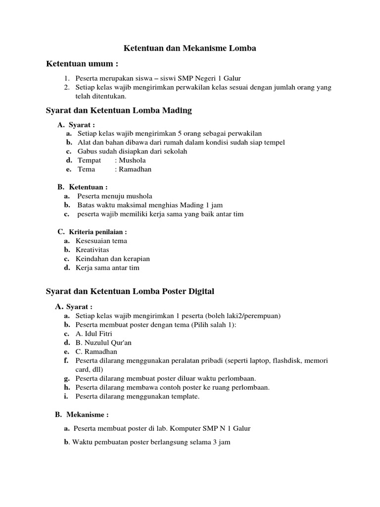Ketentuan Dan Mekanisme Lomba | PDF