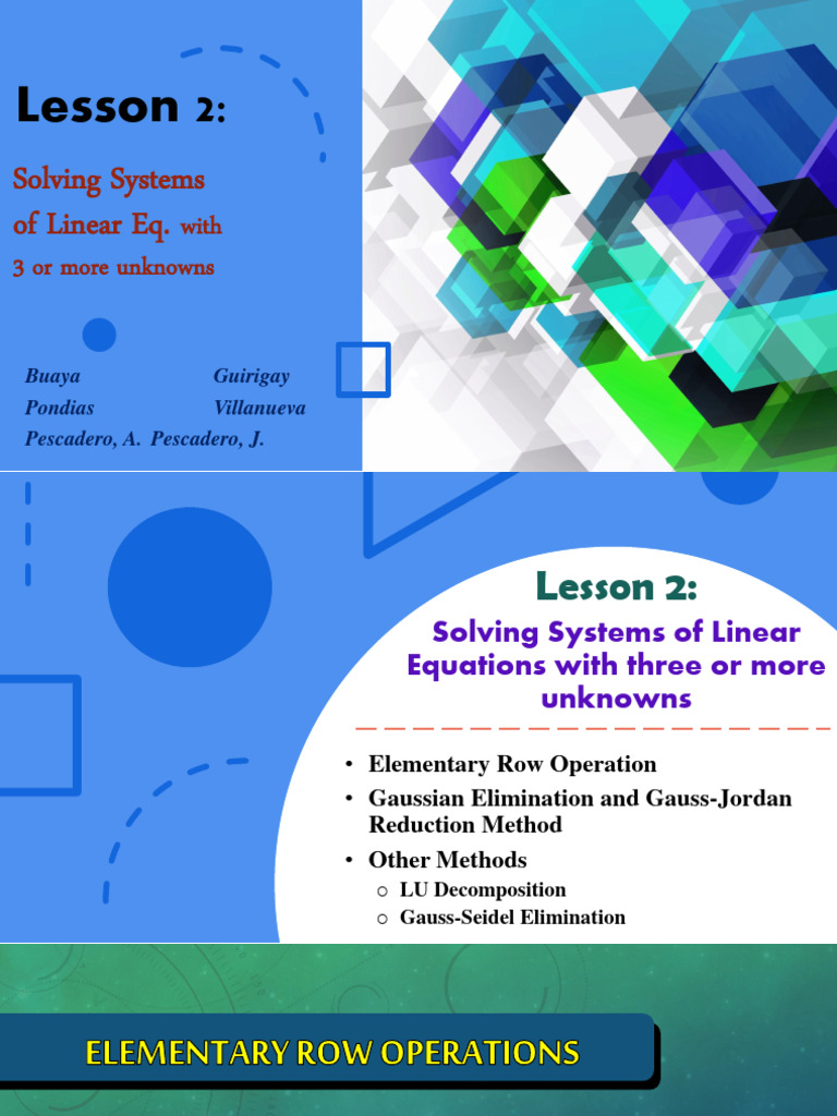 LESSON 2-Solving-Systems-of-Linear-Eq.-with-3-or-more-unknowns | PDF ...