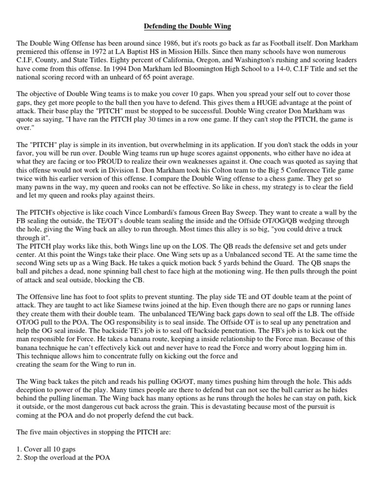 Defending The Double Wing | PDF | Quarterback | Sports Rules And ...