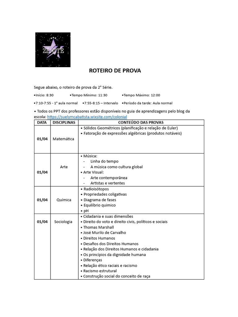 Roteiro de Provas 2° Série | PDF | Direitos Humanos | Racismo