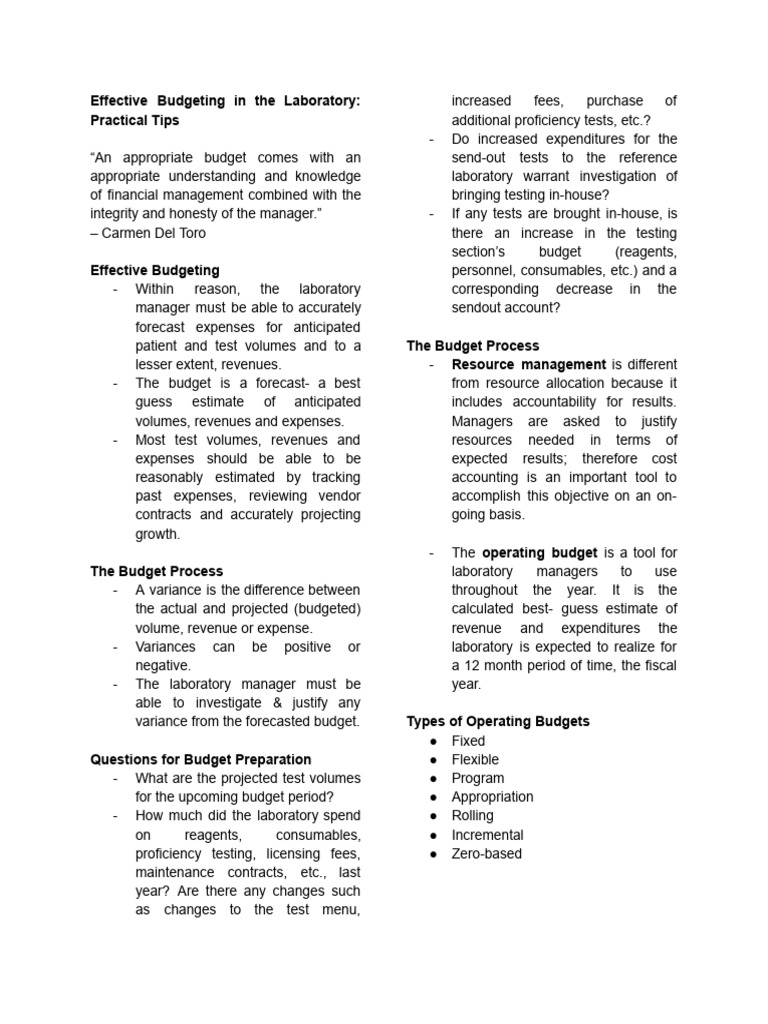 Laboratory Budgeting Best Practices | PDF | Cost Of Living | Budget