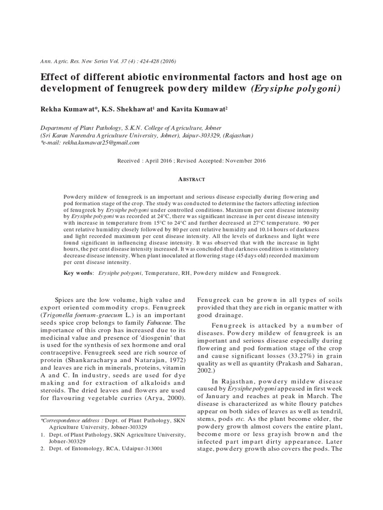 Effect of Different Abiotic Environmental Factors and Host Age On Development of Fenugreek ...