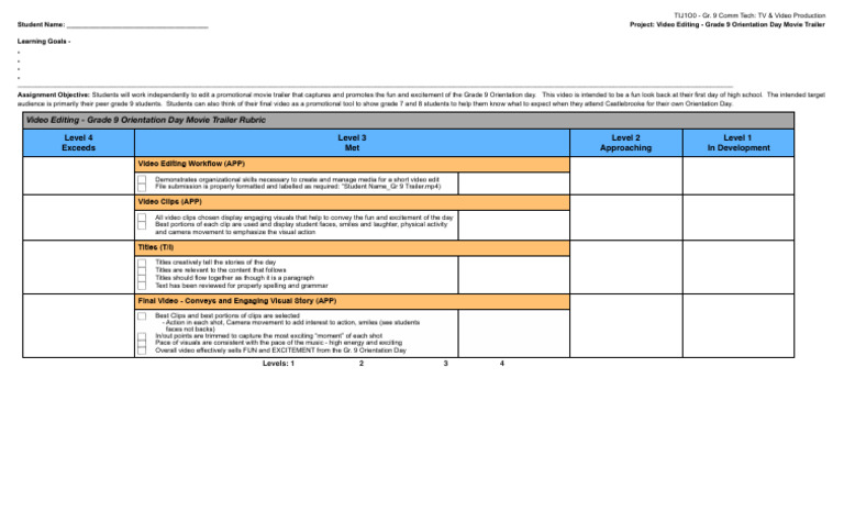 Tij1o0 Video Editing Rubric Imovie Trailer 2024 | PDF | Editing | Video