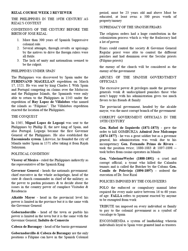 Rizal Course Week 2 Reviewer | PDF | Philippines