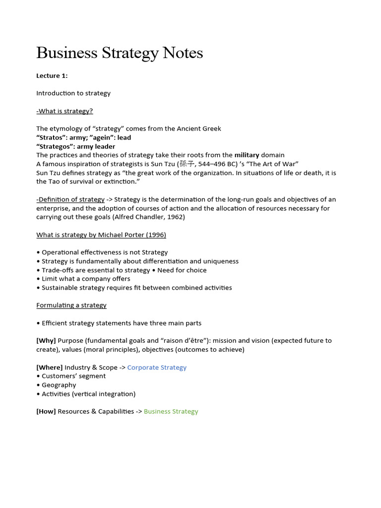 Business Strategy Notes | Download Free PDF | Strategic Management ...