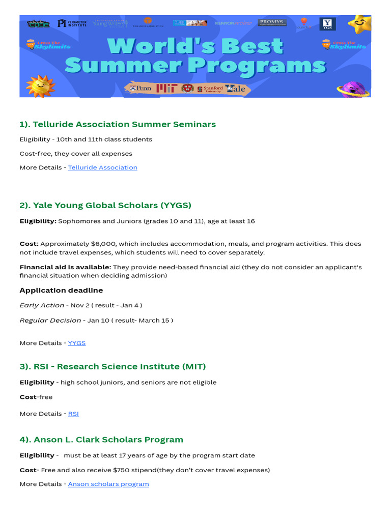 List of Best International Summer Programs (6) (Encrypted) | PDF ...