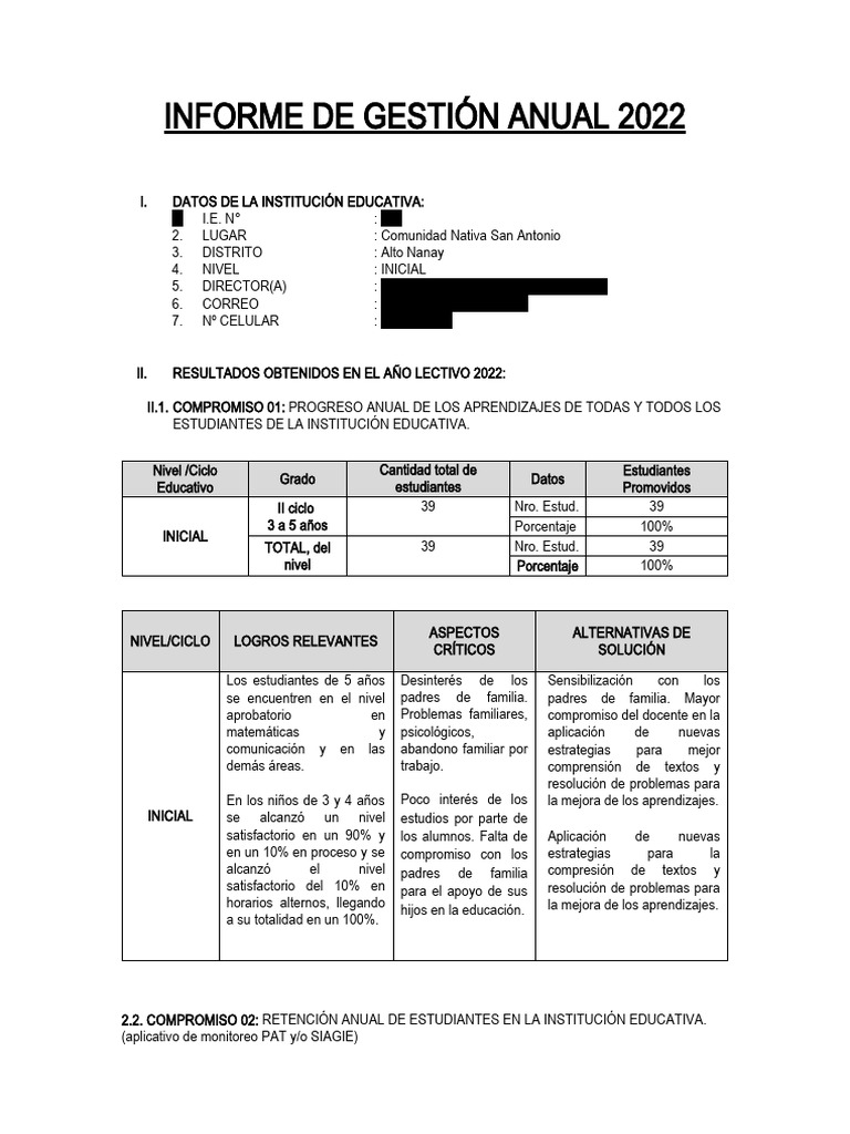 Informe Anual IE San Antonio 2022 | PDF | Escuelas | Maestros