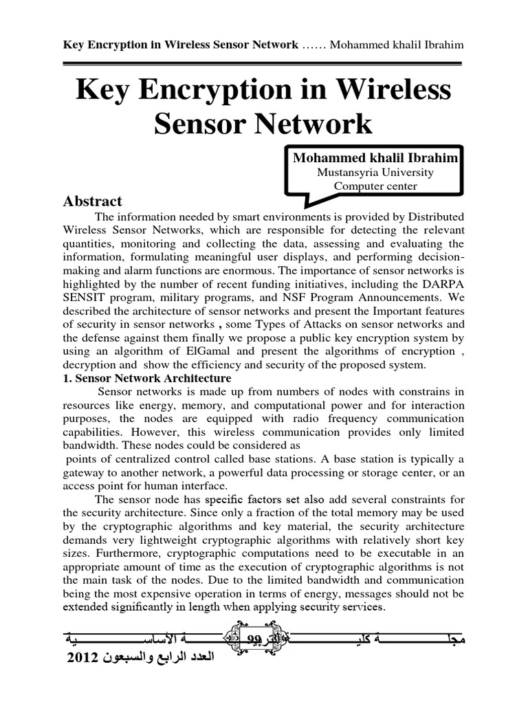 Key Encryption in Wireless Sensor Network | PDF | Computer Network | Wireless Sensor Network