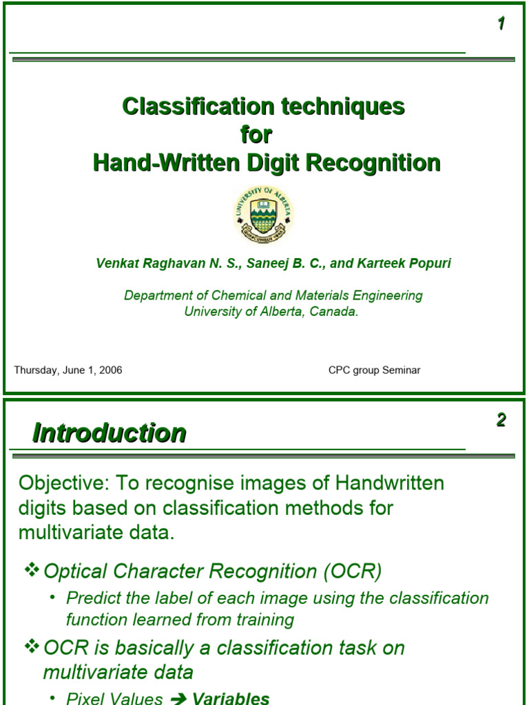 Handwritten Digit Recognition Pdf Normal Distribution Principal