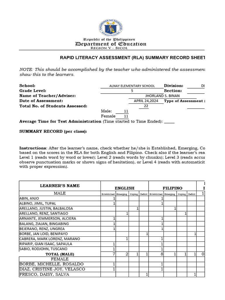 Grade 5 Earth Rla Result Pdf Reading Process Education Theory