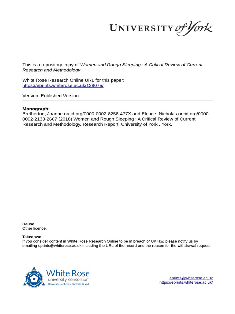 Women and Rough Sleeping Report 2018 | PDF | Homelessness | Survey Methodology