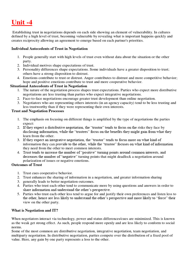 Unit - 4 Nego | Download Free PDF | Negotiation | Social Psychology