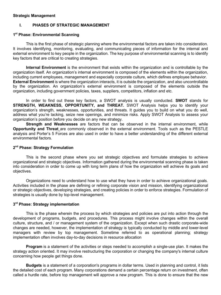 Strategic Management Pdf Strategic Management Swot Analysis