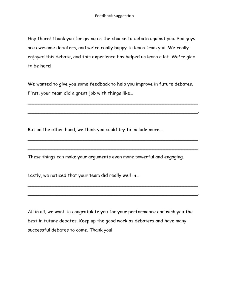 Debate Feedback Form | PDF