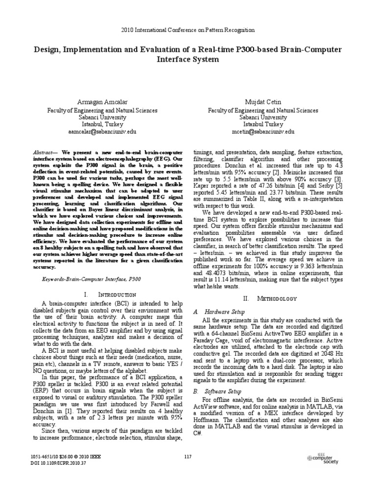 2010 Amcalar Design, Implementation and Evaluation of A Real-Time P300-Based Brain-Computer ...
