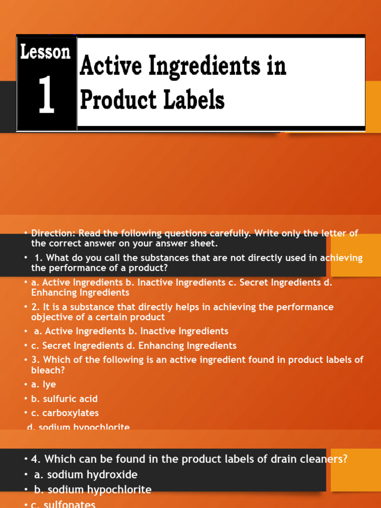 Identify The Active Ingredients | PDF | Disinfectant | Chemical Substances