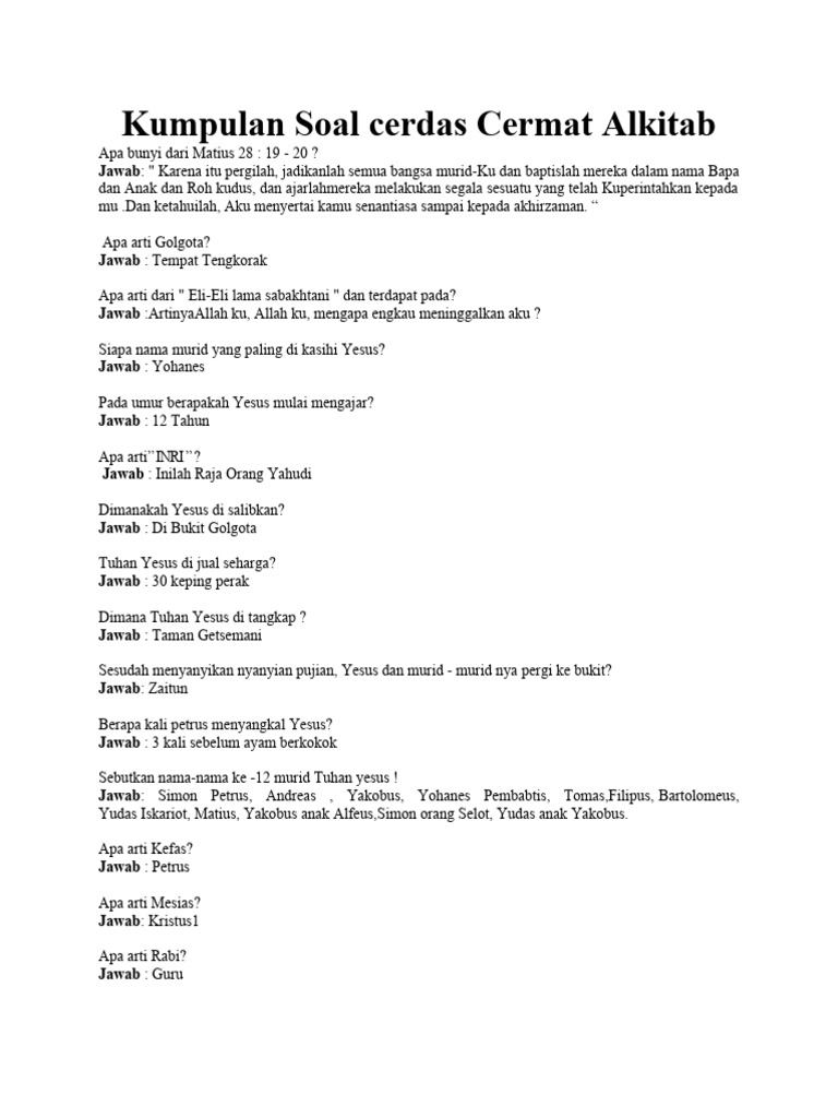 Kumpulan Soal Cerdas Cermat Alkitab | PDF
