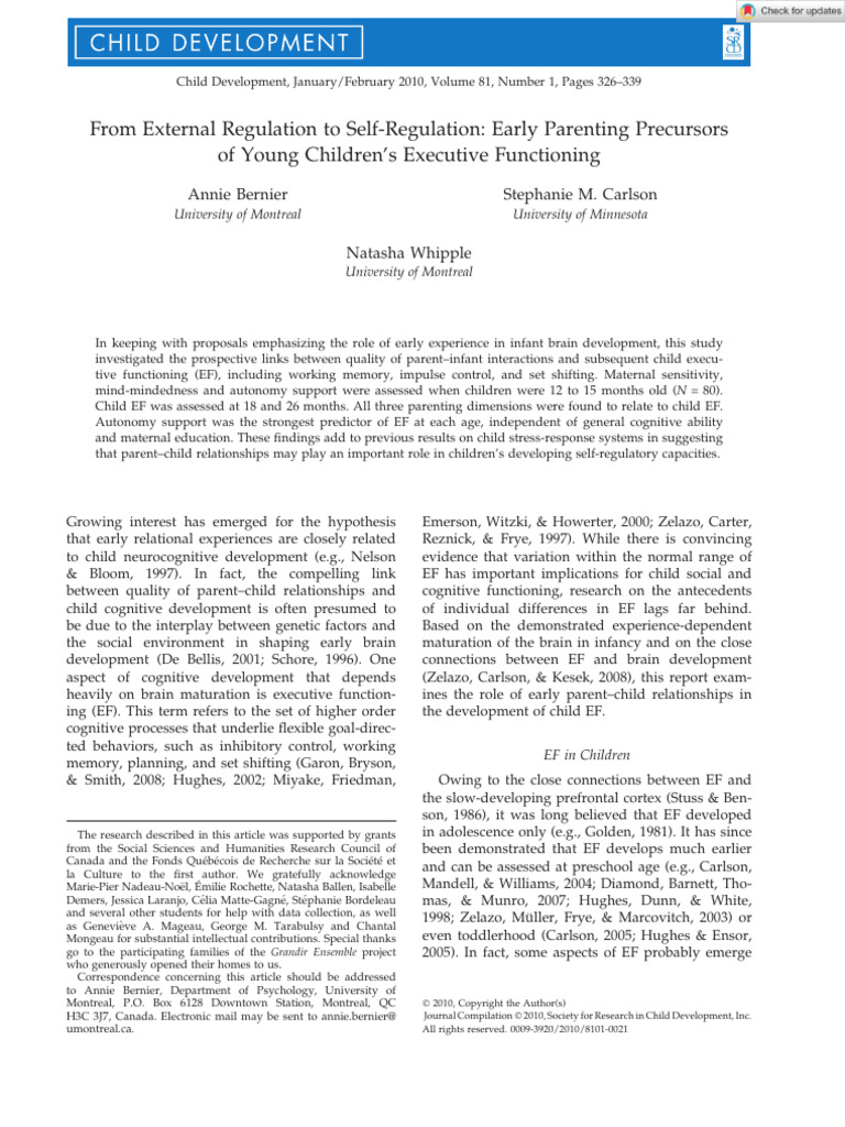 Child Development - 2010 - Bernier - From External Regulation To Self ...