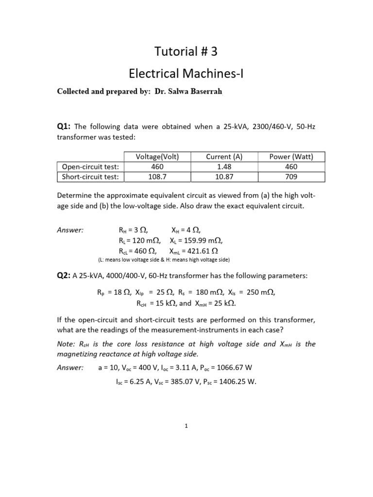 Tutorial - 3 - Single - Phase Transformers | PDF | Transformer | Electrical Impedance