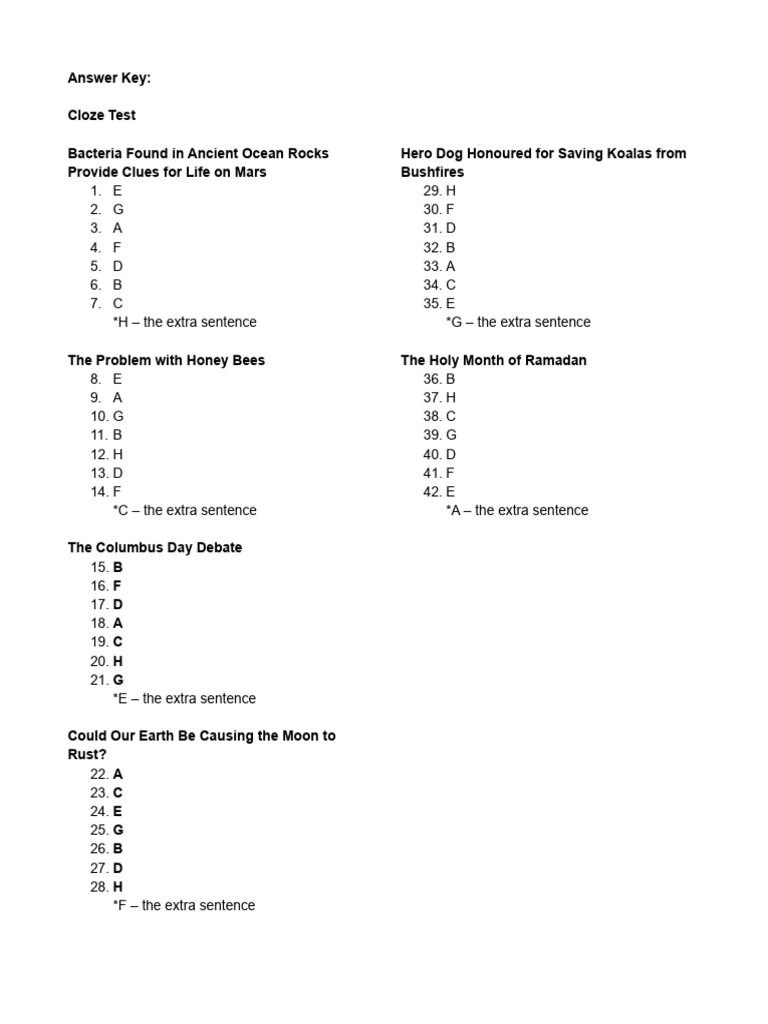 Week 10 - Year 5 - English Homework Answers | PDF | Moon | Pollinators
