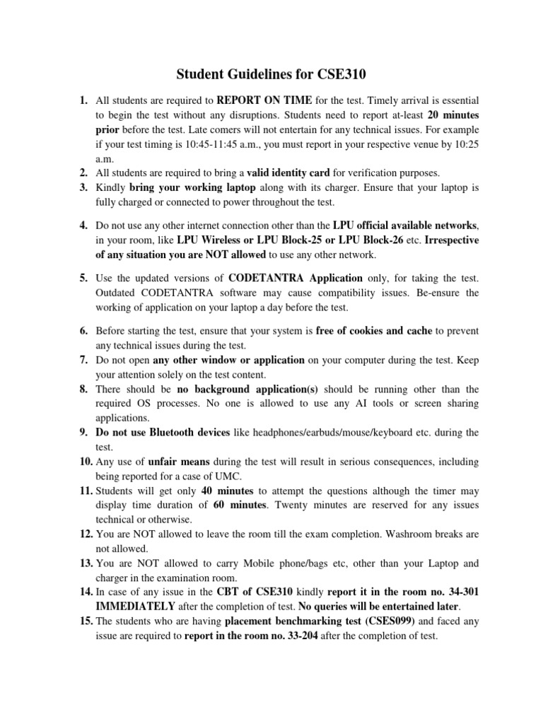 3 - CSE310 Student Guidelines | PDF | Laptop | Application Software