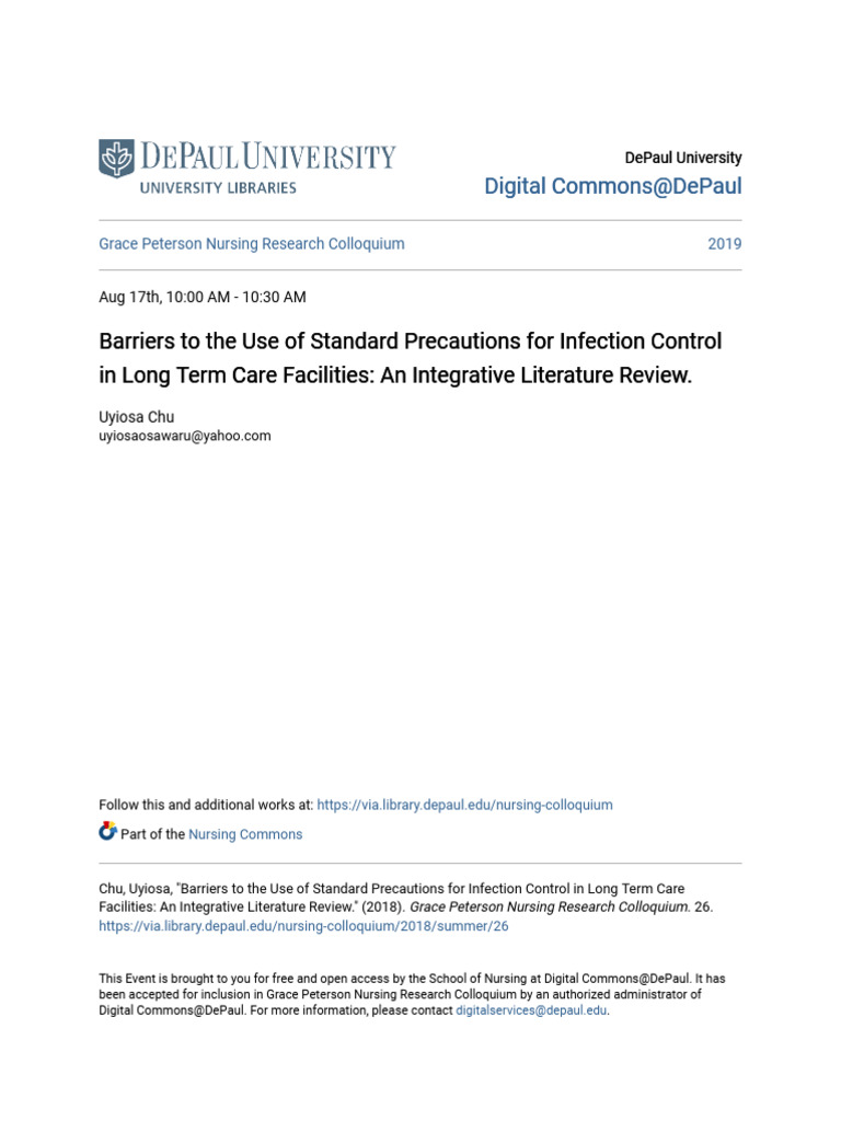 Barriers To The Use of Standard Precautions For Infection Control ...