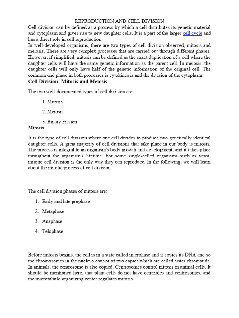 Cell Division: Mitosis and Meiosis Explained | PDF | Mitosis | Meiosis