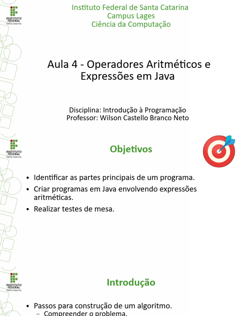 Aula 4 - Operadores Aritméticos e Expressões em Java | PDF | Algoritmos ...