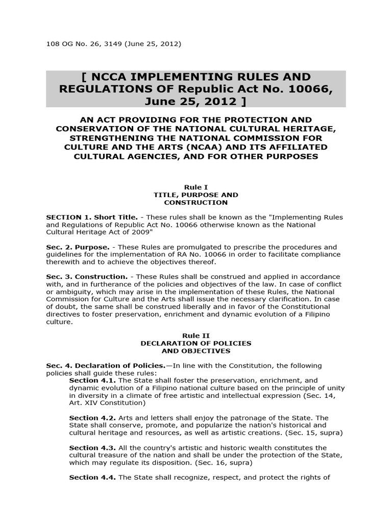 NCCA Implementation Rules | PDF | World Heritage Site | Cultural Heritage